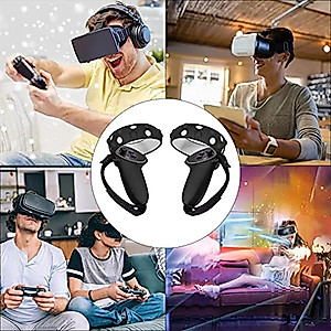 Touch Controller Grip Cover for Oculus Quest 2 Silicone Protective Accessories with Adjustable Anti-Throw Backhand Starp (Black)