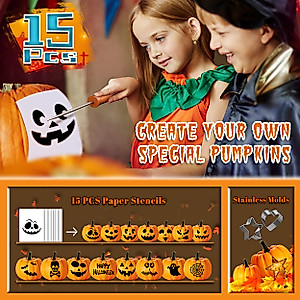 HOPEMATE 17 PCS Pumpkin Carving Kit for Kids&Adults with Witch Hats LED Candles Stainless Molds Pumpkin Carving Cutting Knife Set