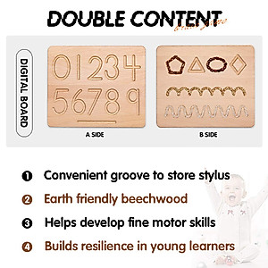 JETM·HH My First Learn to Write Wooden Number Tracing Board Preschool Handwriting Practice for Kids Age 3 4 5 Double-Sided Learning to Write ABC Educational Toy Game Fine Motor Montessori Gift