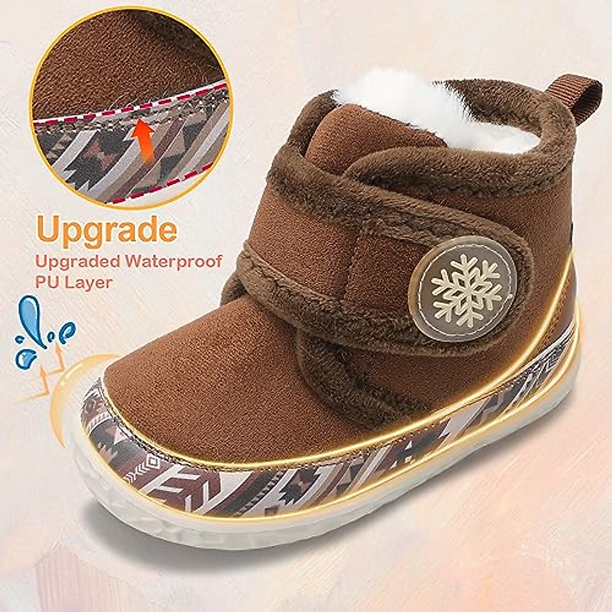 Scurtain Hard Bottom Baby Shoes Girl Winter Brown Boots Boy House Sock Shoes Fuzzy Winter Bedroom Slippers 16-24 Months
