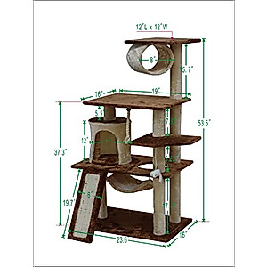 Go Pet Club 53" Cat Tree Kitty Tower Kitten Scratcher Condo House Furniture with Hammock and Tunnel Indoor Cat Activity Center, Beige/Brown