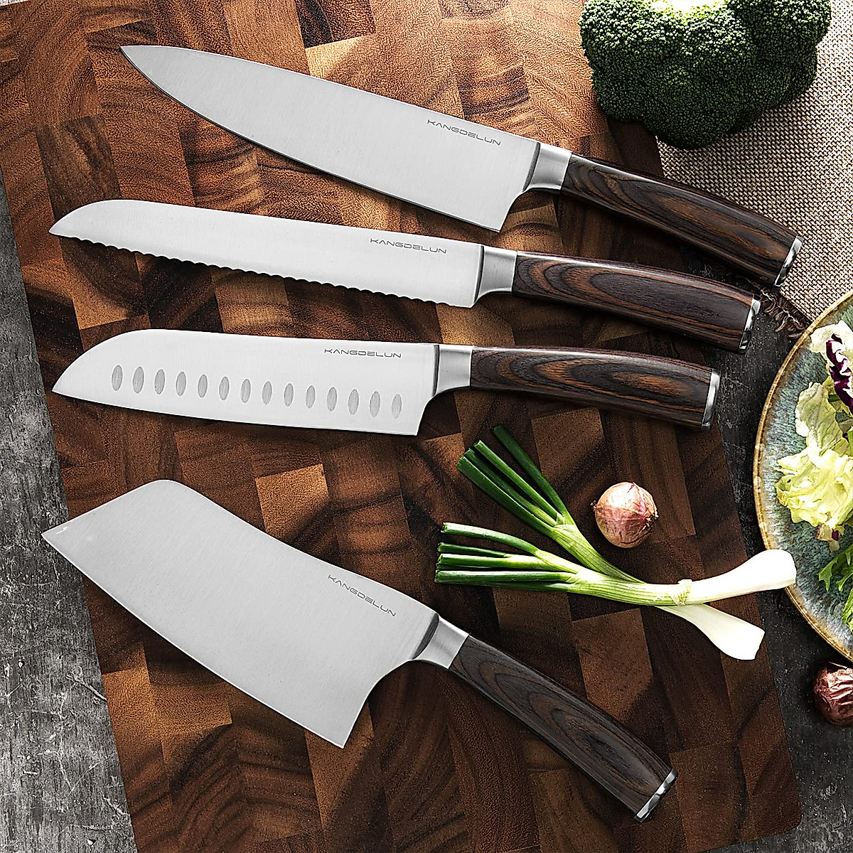 kangdelun Pro Kitchen Knives, 4 Pcs Ultra Sharp Quality Chef Knives, Premium German Steel 4116, Gift Box