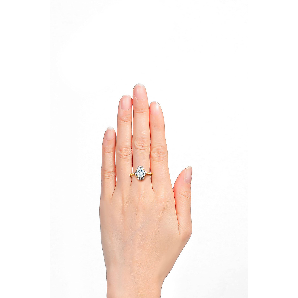 RYLOS Rings for Women Gold Plated Silver Ring with 7X5MM Oval Gemstone & Sparkling Diamonds March Aquamarine Jewelry Size 10