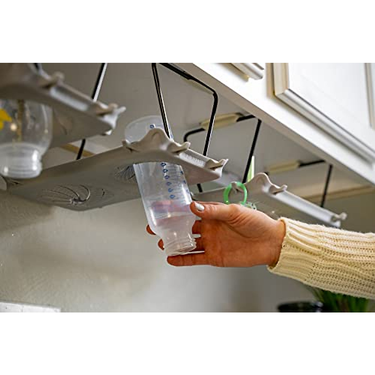 EZ Bottle Dry and Store - Cleaner Safer Counter Free Baby Bottle Drying Rack. No Tools Required Installs in Minutes Without Damaging Cabinets–3 Rack Design–2 Spiral Drying Racks 1 Slotted Drying Rack