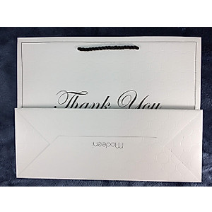 MODEENI 12 Large White Thank You Gift Bag Wedding Thank U Bags with handles 13x10 Paper Shopping Large White Gift Bags Merchandise Premium Quality Elegant Luxury Matte Modern Fancy Retail Clothing Boutique Birthday
