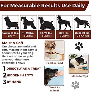 Maggie & ME Dog Pain Relief Hip and Joint Supplements | Glucosamine for Dogs 600mg | Organic Hemp Seed Powder/Oil 650mg | Chondroitin, MSM, Turmeric, Vitamins C & E+ | 120 Bacon Mobility Supplements