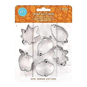 R&M International Mini Autumn Leaf Cookie Cutters, Acorn, Pumpkin, Oak, Maple, Aspen, Apple, 6-Piece Set in Gift Tin