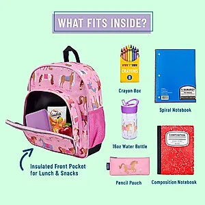 Wildkin 12 Inch Backpack Bundle with Insulated Lunch Bag (Horses)