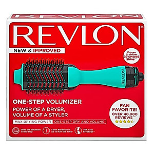 REVLON Salon One-Step Original 1.0 Hair Dryer and Volumizer Hot Air Brush, Teal - Diffuser, Ionic Technology, Adjustable Heat Settings, Cool Tip, Dryer Attachment