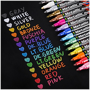 Dyvicl Metallic Markers Paint Markers, Broad Tip Paint Pens for Rocks, Halloween Pumpkin, Wood, Fabric, Glass, Ceramics, Metal, Plastic, Black Paper, Christmas Art Crafts, Set of 15