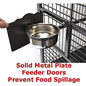 Large Elegant Wrought Iron Open Dome Play Top Bird Parrot Cage, Include Metal Seed Guard Solid Metal Feeder Nest Doors