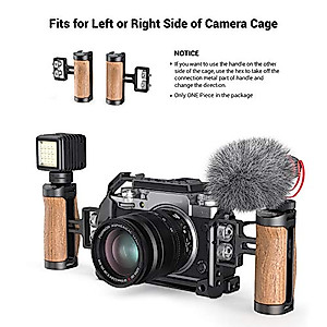 SMALLRIG Wooden Mini Handle Side Handgrip with 1/4"-20 Screws for Mirrorless Digital Camera DSLR Camera Small Camera Cage with Cold Shoe Mount Built-in Wrench, Up and Down Adjustable - 2913