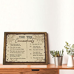 GRYTAPA The Ten Commandments Vintage 10 Commandments Wall Art Decor Bible Verse God Inspirational Quotes Canvas Print Artworks Christian Decor Framed for Church Living Room Bedroom 16"X12"