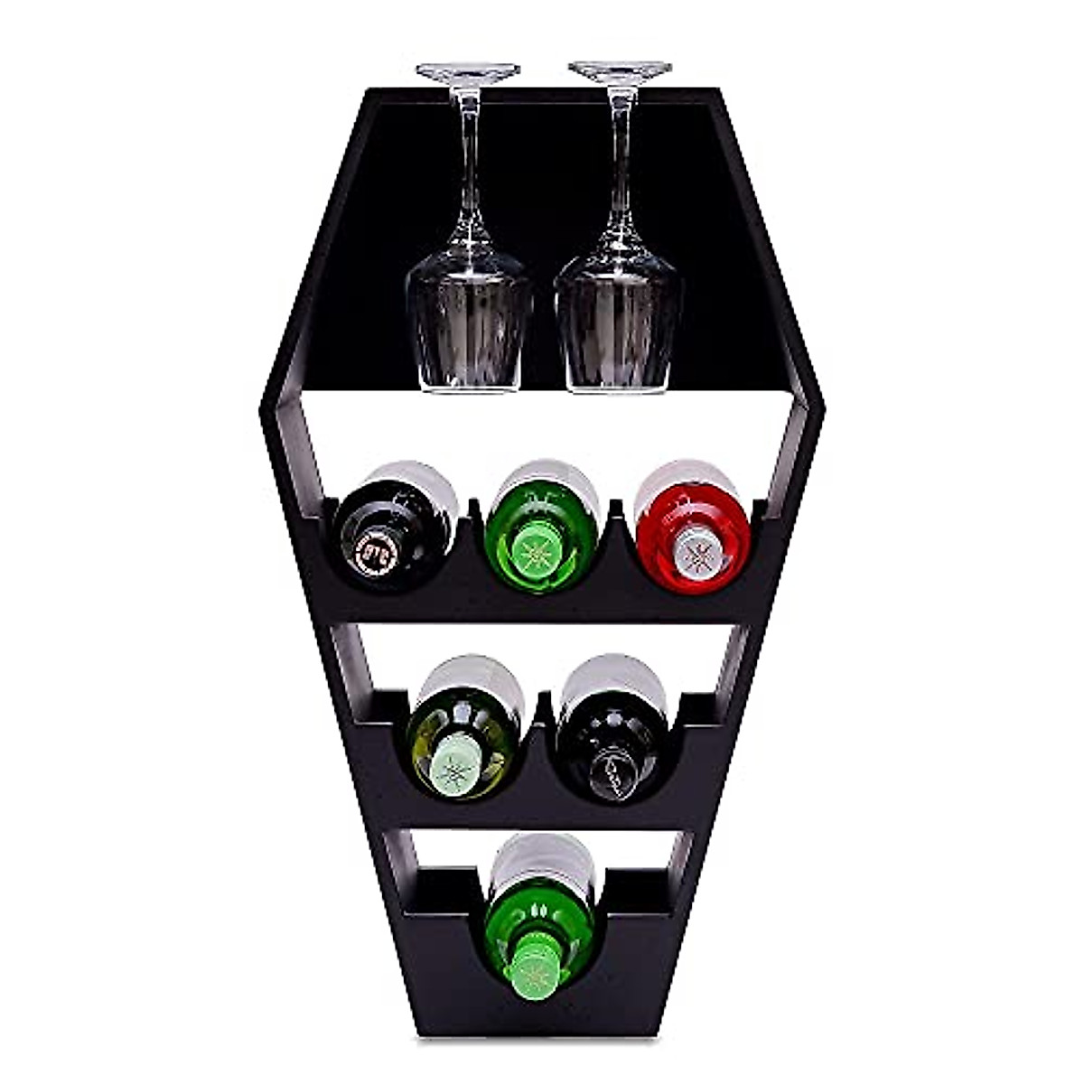 HippoProof Coffin Wine Rack Countertop - Wood Coffin Rack for Kitchen or Living Room - Black Wooden Coffin Shelf Bottle Holder - Gift on Any Occasion, Length: 7 inches , Height: 25 inches x 15 inches