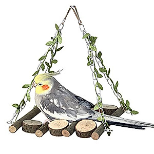 kathson Wood Bird Swing Toys Natural Parrot Perch Wooden Stand Platform Parakeet Paw Grinding Stick Cage Accessories Exercise Toy for Cockatiels Budgies Lovebirds Conures