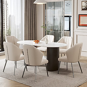 LITFAD Modern Oval Dining Table - 51.2" L x 31.5" W x 29.5" H, Slate Top, Restaurant Table, Double Pedestal, No Chairs Included