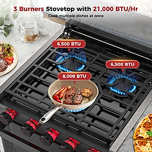 CAMPLUX Elite RV Propane Oven Stove Combo 17 Inches, 1.27 Cu.ft. Gas Oven Stove with 3 Burners, Total Output 28,100 BTU/Hr, Gas Ranges for RV, Apartment or Mini Kitchen, Black RGP17MGB