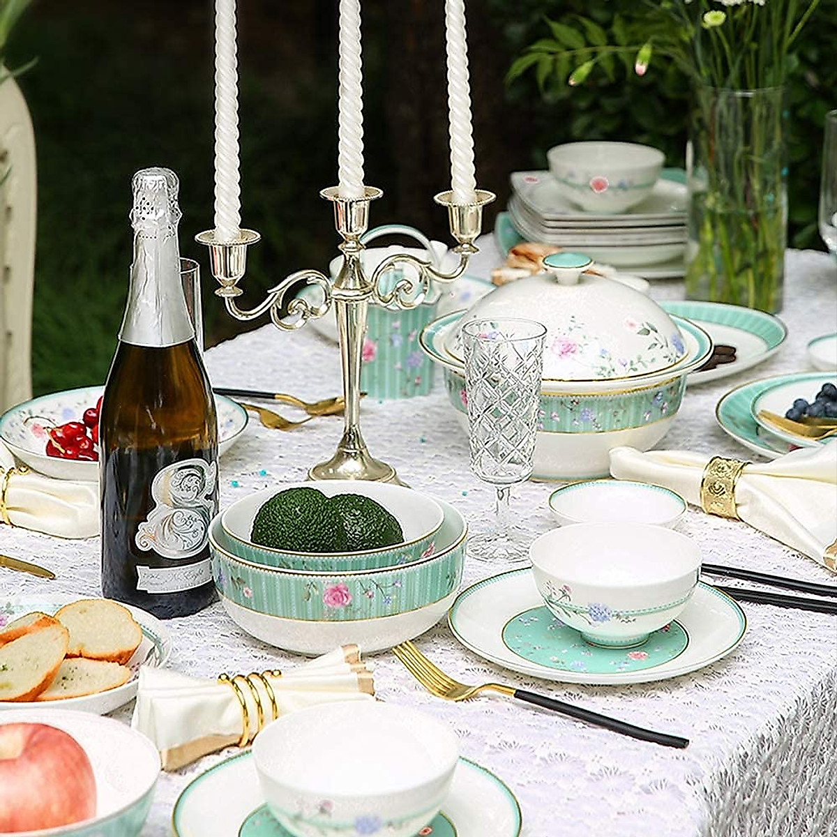 Pottery tableware,Dinnerware Set, Dishes/Plate/Bowl/Cup Set, Fine Bone China Dinnerware Sets, Collection Ceramic Dinner Sets, Christmas Dinnerware, Kitchen Sets for Home,56pcs Square Service for