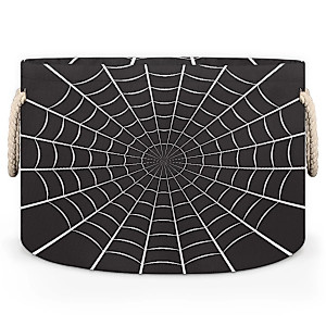 LLCXCSI Storage Baskets Black Spider Web Foldable Round Organizer Bins with Dual Handles Nursery Closet Shelf Storage Cube Box for Clothing, Books, Cosmetic, Toys, 19.4"x13.3"