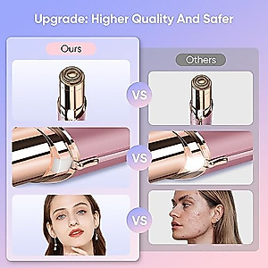 Facial Hair Removal for Women, Painless Womens Facial Hair Remover with 2 Replacement Heads, Lipstick-Sized, USB Rechargeable, Facial Hair Remover for Upper Lip,Chin,Peach Fuzz,Mustache（Rose Gold）