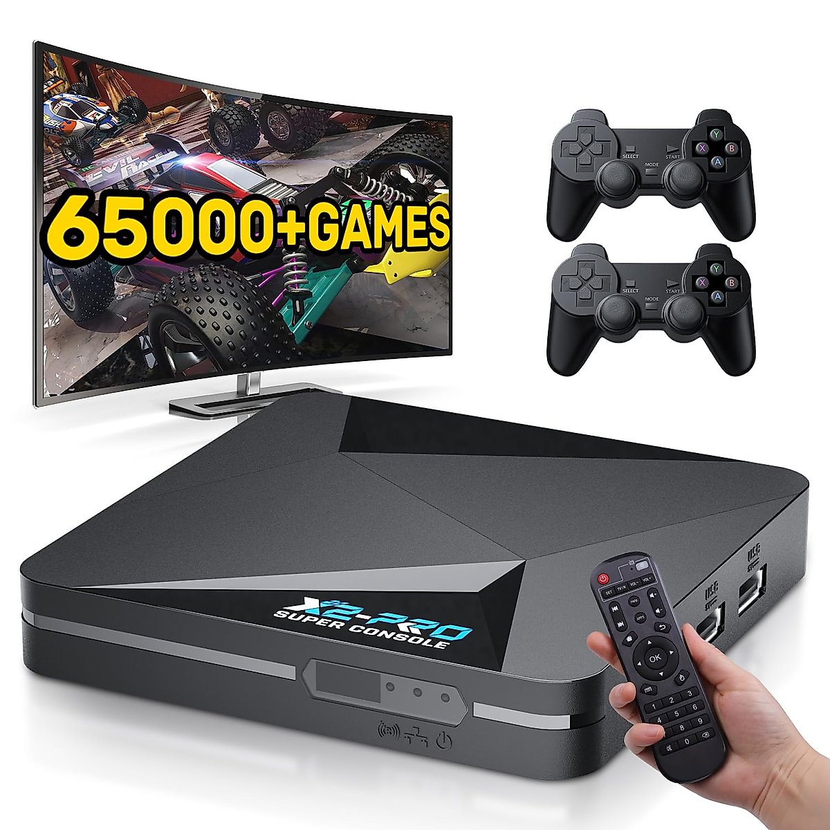 Kinhank Retro Game Console,Super Console X2 PRO Emulator Console with 65,000+ Classic Games,Retro Gaming Console with EmuElec 4.6 &Android 9.0,4K HD Output,2.4+5G,BT 5.0,Compatible with Most Emulators