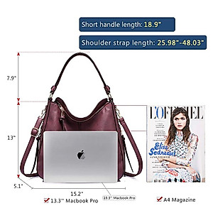 Handbags for Women Large Designer Ladies Hobo bag Bucket Purse Faux Leather (Wine)