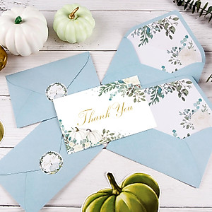 Quera 24 Pack Pumpkin Thank You Cards Fall Greeting Cards Autumn Floral Blank Note Cards With Envelopes Stickers For Baby Shower Wedding Birthday Party- 4x6 Inch