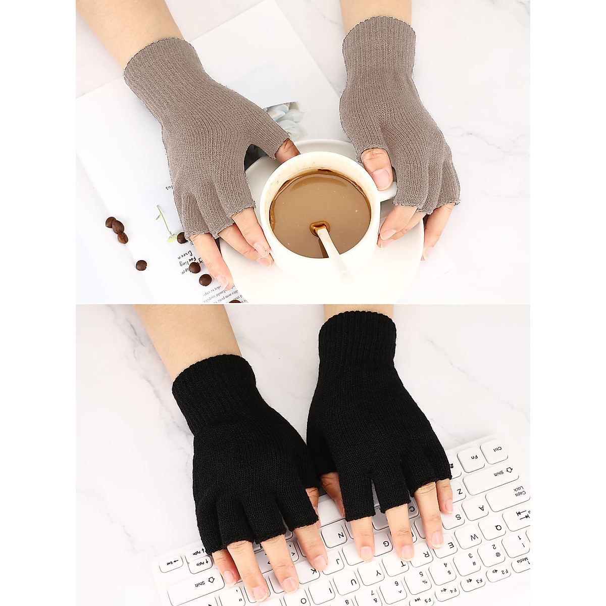 SATINIOR 2 Pair Unisex Half Finger Gloves