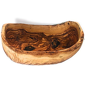 Orchard Hardwoods 10" Rustic Oval Artisan Olive Wood Dough Bowl Bread Basket Boat Shaped - Live bark edge. Natural Server for Fruit, Salads, Chips, Popcorn. In Lg 10" or XL 12". (Large 10x5-6x4)