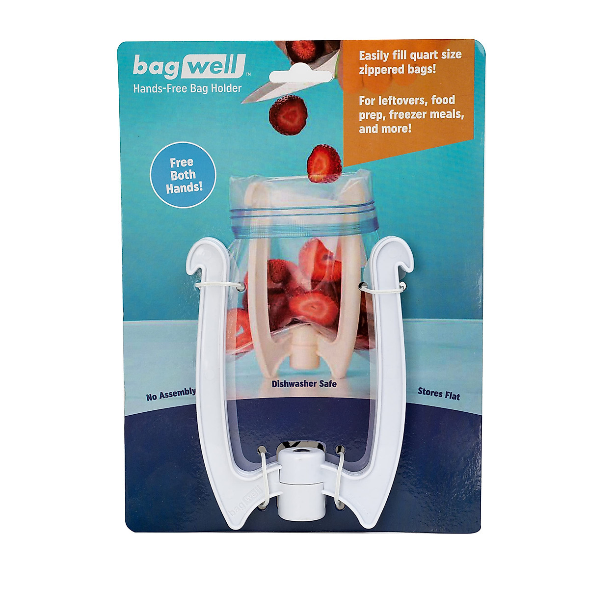 Bag Well Size Well Sealable Holder for Food Storage Bags, 1 Quart, White