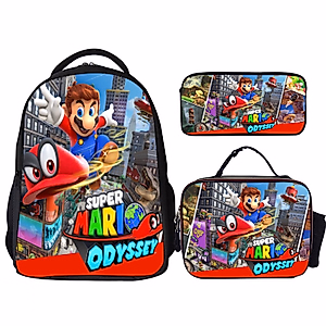 SCGOLD Anime Backpacks Sets, Cartoon Animal Laptop Backpack Daypack 3D Printed Schoolbag 3 piece for Girls Boys Teens Elementary Middle School Bookbag Combo Set with Lunch Box and Pencil Bag, Red