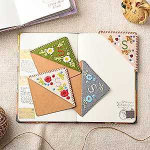 Personalized Hand Embroidered Corner Bookmark English Letters Triangle Corner Page Bookmark, 4 Seasons Handmade Stitched Book Marker Cute Flower Bookmarks for Book Reading Lovers Gift