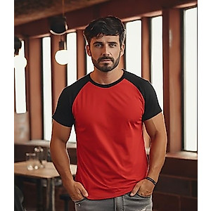 Decrum DISC Black and Red Raglan Shirt Soft Cotton Jersey - Short Sleeve Baseball Shirts for Men [40011022] | Red&Blk SHS, S