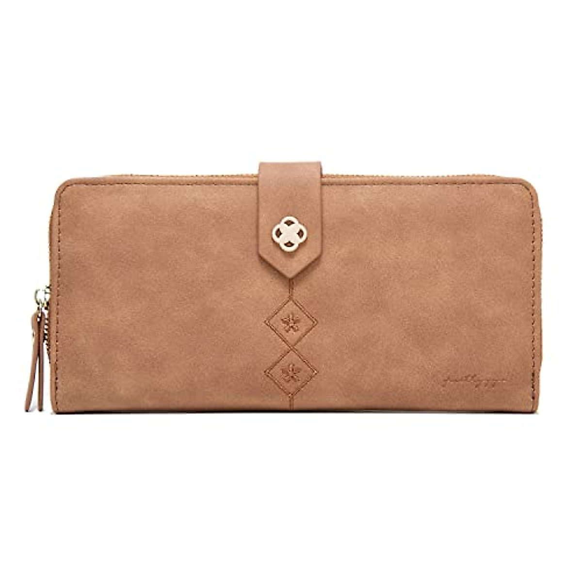 CornerLife Women Vegan Suede Leather Wallet Large Checkbook Clutch Wallet Zipper Around Credit Card Holder Wallets for Women with Snap Closure (Reddish Brown)