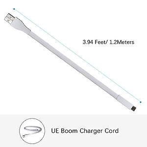QJYTH Cord Replacement for UE Boom Charger, 1.2m USB Charging Cable Compatible with Logitech Ultimate Ears Boom 3/ MEGABOOM 3/ UE Wonderboom/UE Boom/Megaboom/Mega Boom (2 PCS, White)