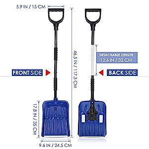 CLISPEED Snow Shovel for Car, Folding Snow Shovel with Ice Scraper for Car Truck Driveway Snow Removal (Blue)
