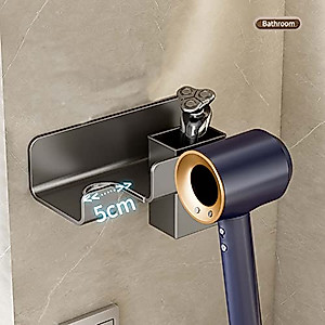 LUYU Nail-Free Glue Adhesive Hair Dryer Holder Wall Mount,Hair Tool Organizer for Bathroom ,Aluminum Alloy Multi-Functional Hair Dryer Rack for Dyson Supersonic（Aluminum Grey）