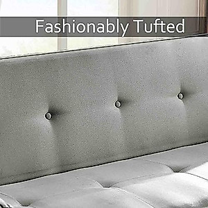 RIDFY 75” Modern Folding Futon Sofa Bed, Convertible Sleeper Couch with Wood Legs/Armrests/Pillows, Upholstered Loveseat for Small Space, Memory Foam Living Seat for Apartment/Office (Gray)