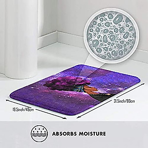 Afro African American Woman with Purple Hair Bathroom Rugs Ultra Soft Non Slip Comfortable Bath Rug Washable Carpet Floor Rugs 19.5 X 31.5 Inches for Living Room Decor, Dining,Kitchen,Bedroom Indoor