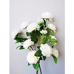 Artfen 5 Pcs Artificial Silk European Rose Flower Peony Flower Long Stem Fake Plastic Flowers Home Garden Party Wedding Decoration DIY Wreath Approx 26'' High White