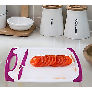 CHEF GRIDS Durable Plastic Cutting Board Set, Chopping Board Thick Plastic, for Vegetable Meat or Cheese with Non-Slip Feet and Handles with Juice Groove (BLACK)