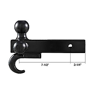 Towever 84181 Class 3/4 Trailer Hitch Tri Ball Mount with Hook (Black, Hollow Shank), for Pickup Truck Tow Hitch Receiver