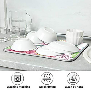 Bird Hummingbird Flowers Orchids Butterfly Dish Drying Mat 16"x18" Absorbent Machine Washable Hanging Fast Dry Pad Dish Protective Mat for Kitchen Countertop Heat Resistant Dinner Table Mat