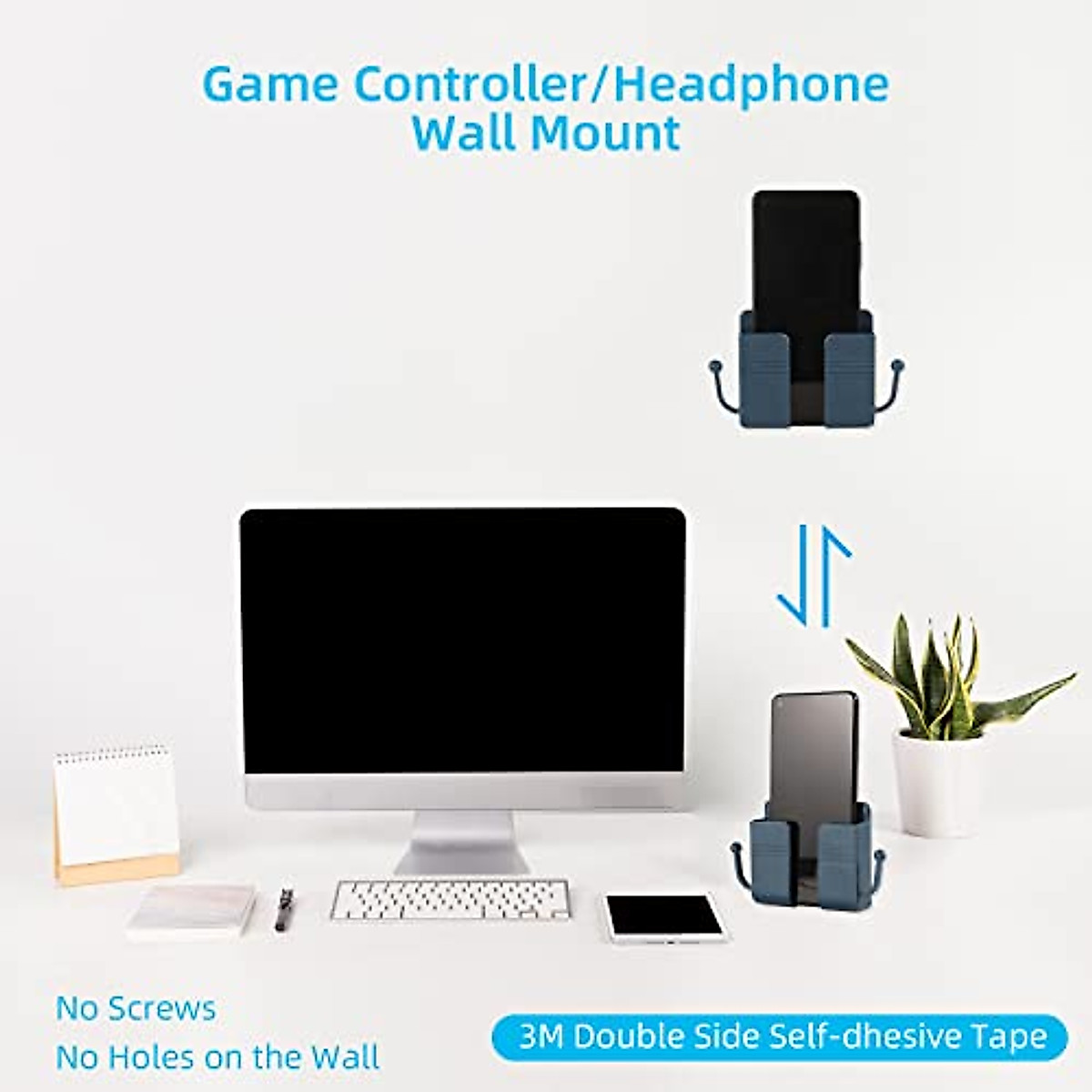 4 pieces Wall Mount Phone Holder Adhesive Wall Beside Organizer Storage Box Plastic with Hooks Remote Control Phone Brackets Holder Charging Phone Stand for Bedroom Living Room Bathroom(Yellow)