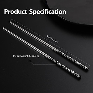 Hagary Panda Black Chopsticks Metal Chopsticks Reusable Designed In Korea Japanese Style Stainless Steel 316 18/10 Non-Slip Dishwasher Safe (Black - 2 Pairs)