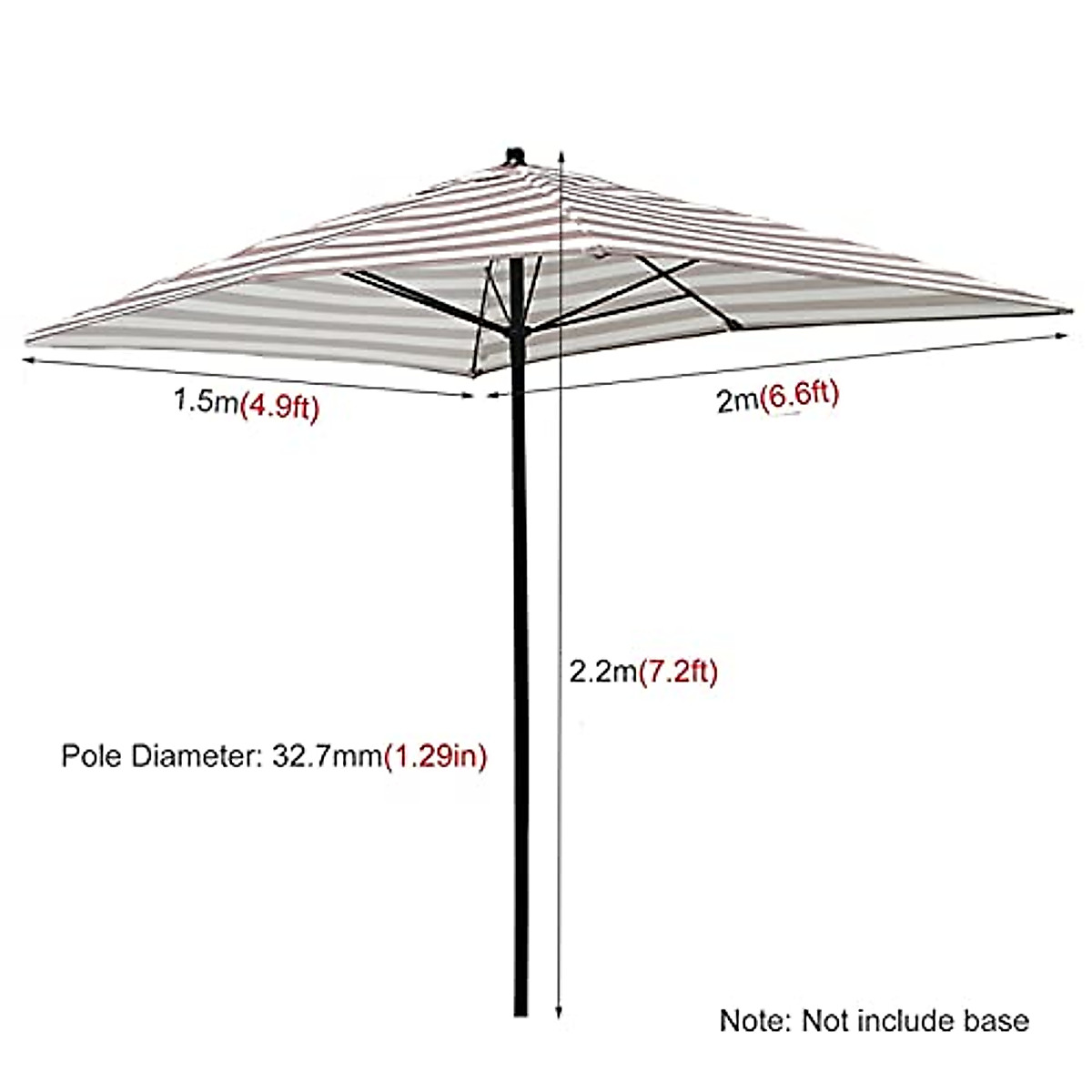 Patio Umbrella Portable White and Light Brown Striped Pool Patio Umbrella, Rectangle Outside/Beach/Market Table Umbrella, Garden Umbrella Parasol