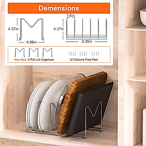 3 Pack Pot Lid Organizer for Cabinet, Stainless Steel Pot Lid Rack with Anti-slip Pad, Lid Holder for Pans Pots, Bakeware, Plates, Cookie Sheets, Trays, Dish, Cutting Boards, Silver