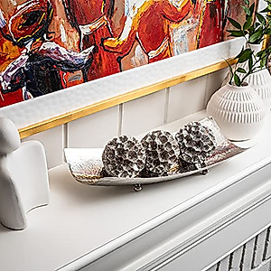 Colleta Home Rectangular Stainless Steel Serving Tray- Silver Serving Tray and Platters- Decorative Centerpiece- Hammered Tray