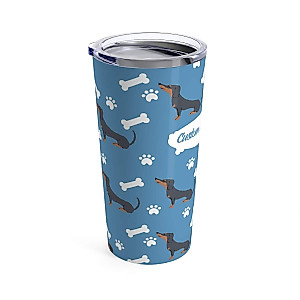 Custom Black Dachshund 20oz Travel Mug - Personalized Stainless Steel Insulated Tumbler Cup for Dog Lovers Warm Cold Drinks Coffee Beer Gifts for Men Women Wiener Dog