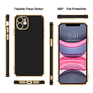 BENTOBEN Compatible with iPhone 11 Case, Slim Luxury Electroplated Bumper Women Men Girl Protective Soft Case Cover with Strap for iPhone 11 6.1 inch,Black/Gold